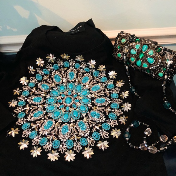Michael Simon | Sweaters | Michael Simon Turquoise Beaded Rare Sweater ...